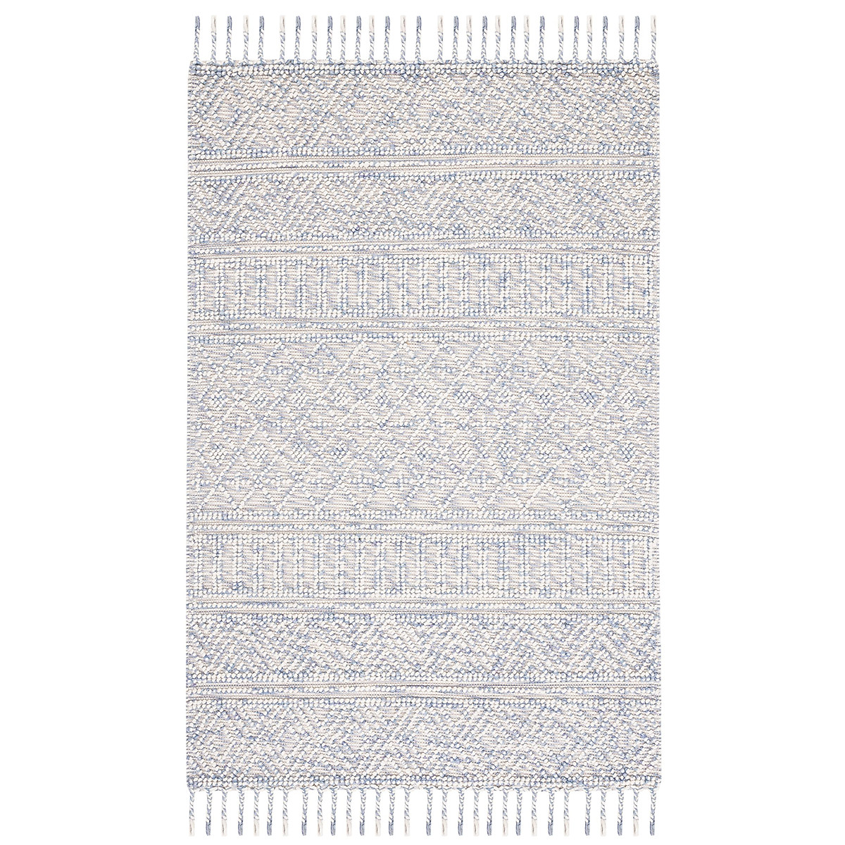 Safavieh Natura Collection Accent Rug - 4' x 6', Grey & Ivory, Handmade Moroccan Boho Farmhouse Tribal Braided Tassel Wool, Ideal for High Traffic Areas in Entryway, Living Room, Bedroom (NAT187F)