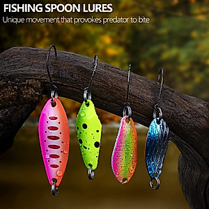 QualyQualy Fishing Spoon Lure Assortment, 30pcs Colorful Trout Lure Set Casting Metal Fishing Lure Trolling Spoon Lure Single Hook Tackle Kit