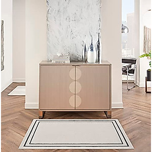 Nourison Essentials Indoor/Outdoor Ivory/Black 3' x 5' Area -Rug, Easy -Cleaning, Non Shedding, Bed Room, Living Room, Dining Room, Backyard, Deck, Patio (3x5)