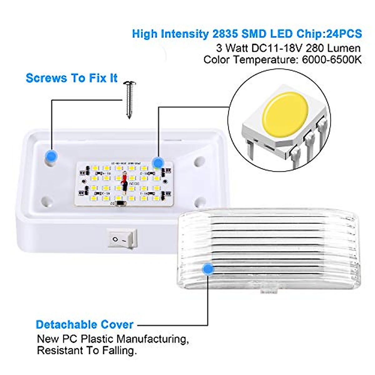 BlueFire Super Bright LED RV Porch Light RV Exterior Lights Porch Utility Light 12V Replacment Light with ON/OFF Switch, Clear and Amber Removable Lens for RV, Trailer, Camper (2 Pack)