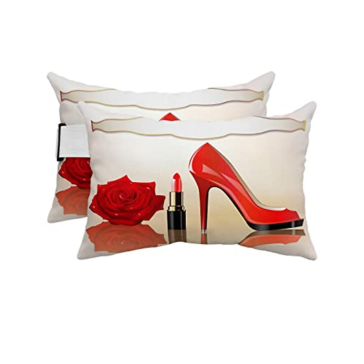Chaise Lounge Head Resting Pillows Sexy Red Rose High Heels and Lipstick Outdoor Lumbar Pillows Waterproof Patio Furniture Pillow with Insert Adjustable Elastic Stripe for Recliner Beach Chairs