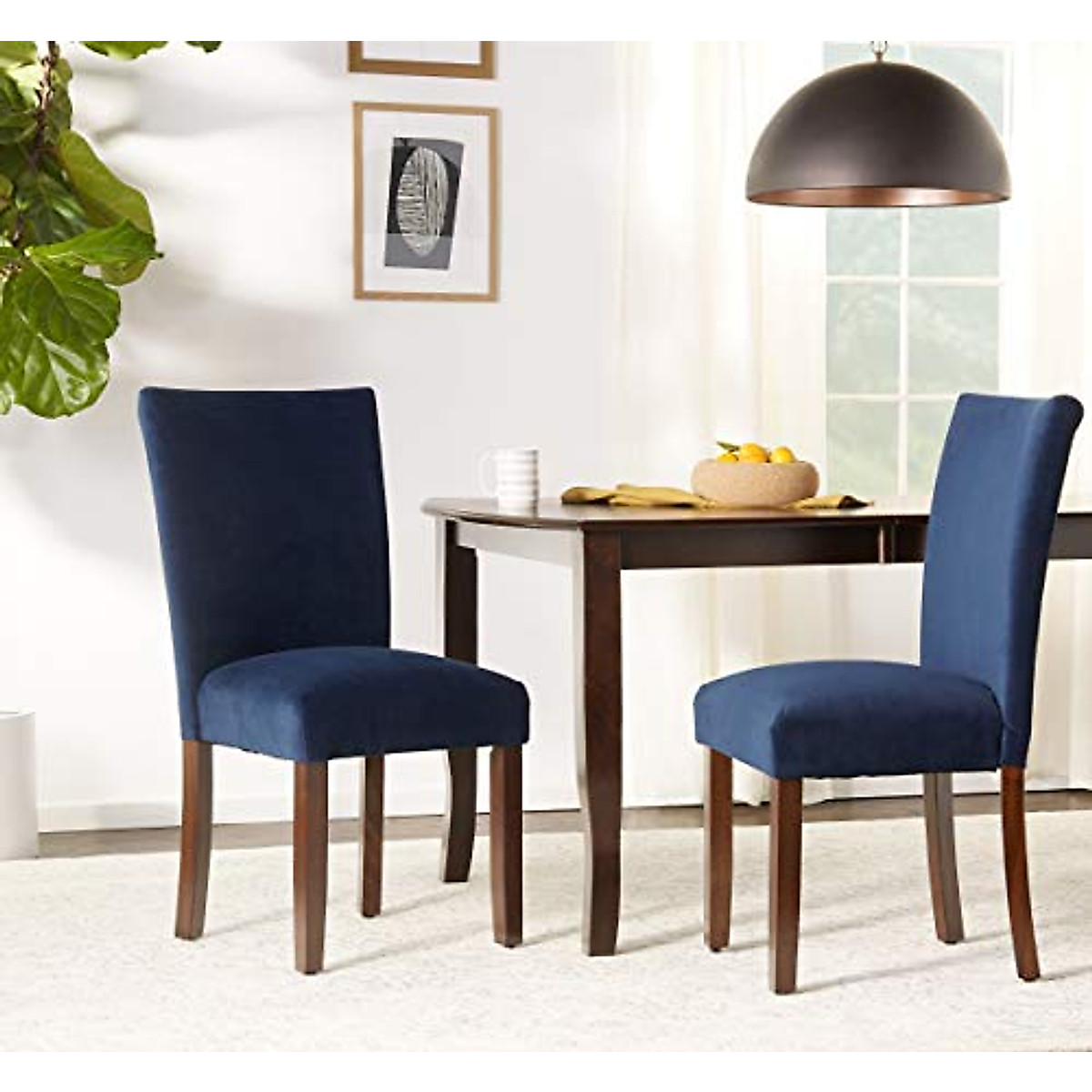 HomePop Parsons Classic Upholstered Accent Dining Chair, Set of 2, Navy Velvet