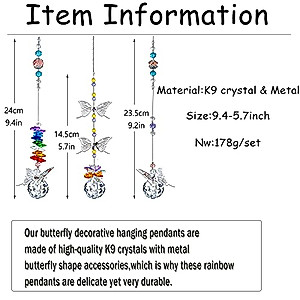 H&D HYALINE & DORA Crystal Suncatcher Window Hanging Ornament Crystals Ball Prism Rainbow Maker Butterfly Decor Pendant Set for Home Garden