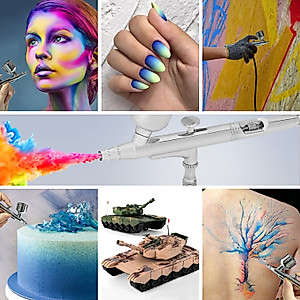YXGOOD Gravity Feed Dual Action Airbrush, Multi-Purpose Airbrush Kit with 0.2/0.3/0.5 mm Nozzles for Painting, Nail Art, Mode, Makeup, Cake, Barber