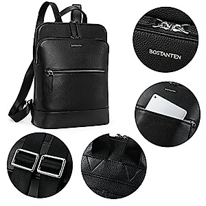 BOSTANTEN Laptop Backpack Purse for Women Genuine Leather Backpack Travel Bag and Women Leather Wallet RFID Blocking Small Bifold Zipper Pocket Wallets Card Case Purse with ID Window