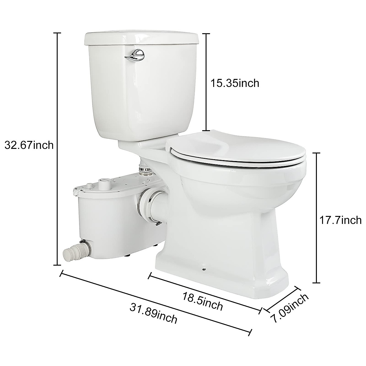 500Watt Upflush Toilet with Bidet Sprayer- Macerating Toilet withToilet Bowl,Toilet Tank and Macerator Pump with 4 Water Inltes for Kitchen Sink, Bathroom, Laundry