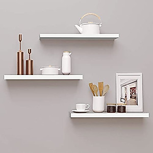 Floating Shelves White Set of 3 Wall Mounted Shelf Modern Home Wall Decorative Storage Organizer Wood Shelves for Bathroom Bedroom,Living Room and Kitchen,White