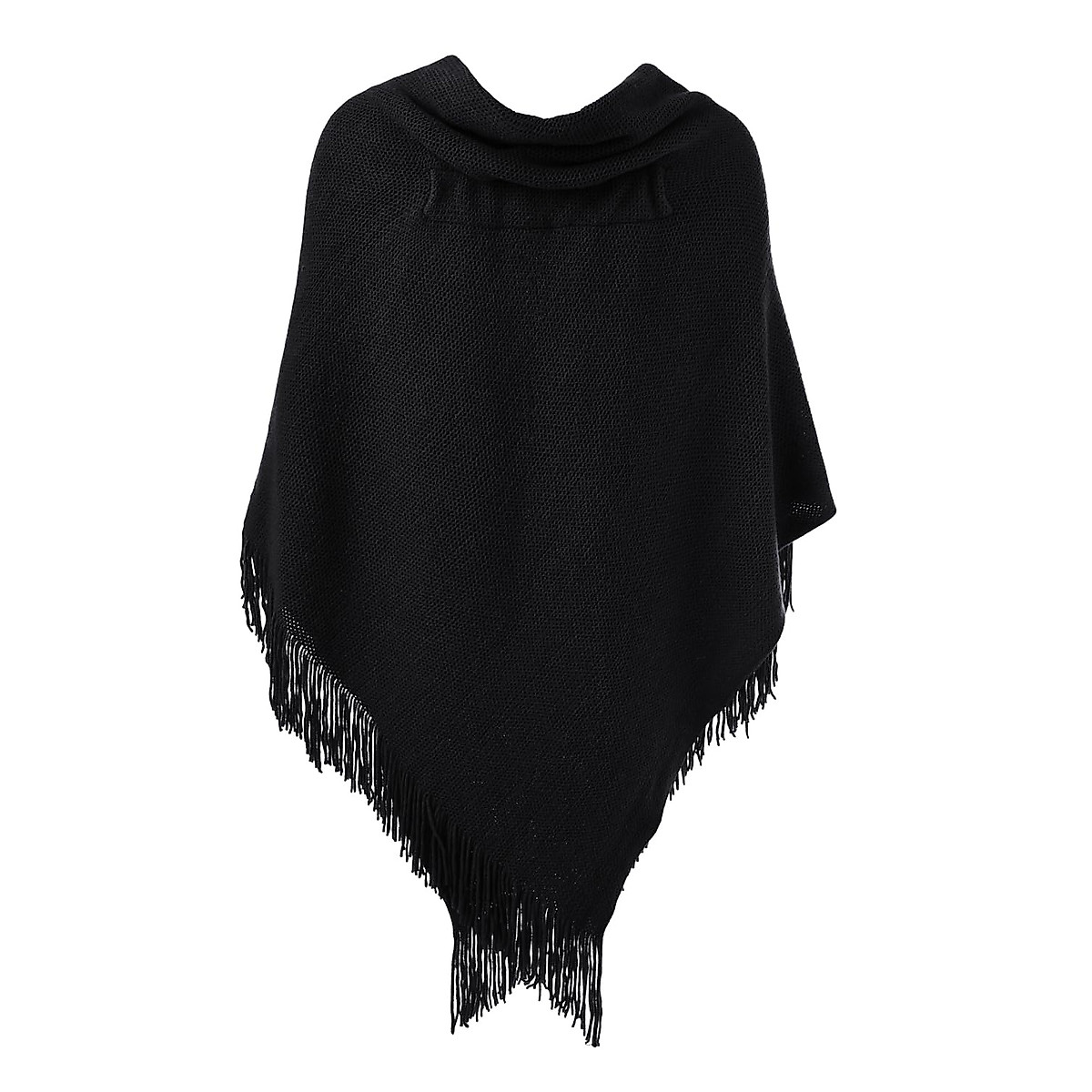 Ferand Women’s Loose Fitting Poncho Cape Shawl with Stylish Horn Buttons, V Neckline and V Hem, Black