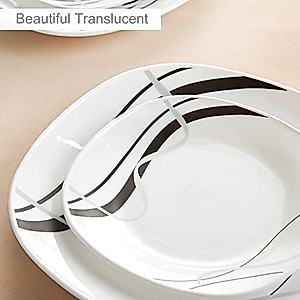 VEWEET Fionaglas 24-Piece Dinner Sets Break Resistant Dinnerware Set for 6, Opal Glassware Plates and Bowl Sets of Dinner Plates, Soup Plates, Dessert Plates, Bowls, Service for 6