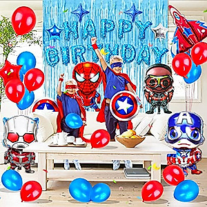 Superhero Birthday Party Decorations 72 Pack Avenger Birthday Party Supplies Large Super Hero Balloons Happy Birthday Banner Blue Background Perfect for Kids Theme Birthday and Super hero Fan Party