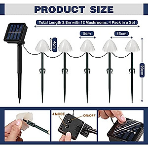 Remagr 4 Set 48 LED Mushroom Solar Lights 50 ft Mini Shaped Pathway Landscape Modes Powered Night Light Waterproof for Garden Patio Lawn Backyard Christmas , multiple colors