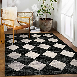 Lahome Moroccan Trellis Area Rug - 5x7 Black Washable Large Rugs for Bedroom Living Room Mat, Checkered Soft Non Slip Stain Resistance Indoor Accent Carpet for Dining Room Coffee Table