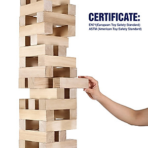 GOTHINK Giant Tumbling Tower Game, Super Large 51pcs Wooden Blocks Stacking Game, Stack to Over 6 Feet, Carry Bag, Jumbo Outdoor Indoor Game Toy Gift for Kids and Adults