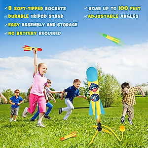 BEEFHN Toy Rocket Launcher for Kids, Incl 2 Launchers & 8 Foam Rockets, Shoots Up to 100 Feet, Sturdy Jump Launch Toys Fun Outdoor Toy for Kids, Gift for Boys and Girls Age 3 4 5 6+ Years Old