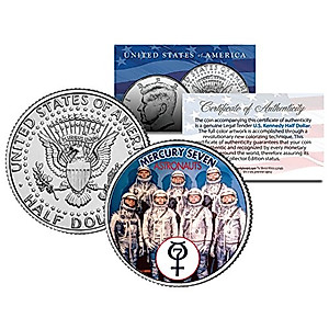 MERCURY SEVEN ASTRONAUTS Colorized JFK Half Dollar U.S. Coin NASA Original 7