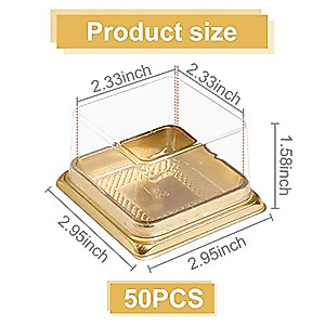 wexpw Single Clear Mooncake Box, 50 Pack Individual Mini Cupcake Boxes Container Plastic Transparent Mooncake Box Cake Cookies Muffins Box, Square Gold