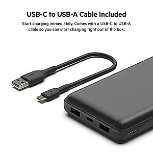 Belkin USB-C Portable Charger 20,000 mAh, 20k Power Bank with USB-C Input Output Port and 2 USB-A Ports with Included USB-C to USB-A Cable for iPhone 14, Galaxy S23, and More - Black