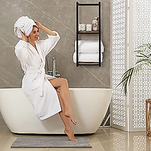 Stylish Bathroom Towel Storage Rack with Wooden Shelves – Modern & Space Saving Organizer for Wall Mount That Easily Holds 8 Large Towels - The Perfect Towel Holder to Enhance Your Bathroom Decor