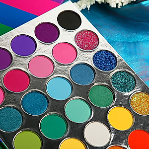 Afflano Rainbow Eyeshadow Palette Matte Shimmer Pressed Glitter, Pigmented Colorful Eye Shadow Pallets, Pink Red Orange Yellow Green Blue Purple 35 Color, Blendable Bright Makeup Palette