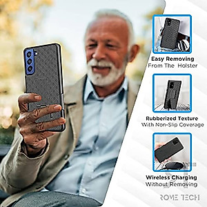 Rome Tech Belt Clip Phone Case for Samsung Galaxy S21 FE 5G [NOT for S21] Slim Heavy Duty Rugged Slide Hip Holster Cover with Kickstand Compatible with Galaxy S21 Fan Edition 5G - Black