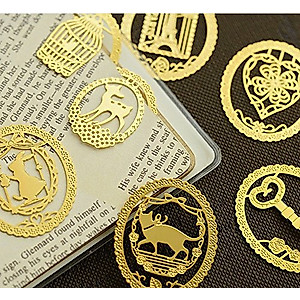 yueton Pack of 7 Mini Hollow Golden Metal Bookmarks Book Note Pad Memo Marker Label
