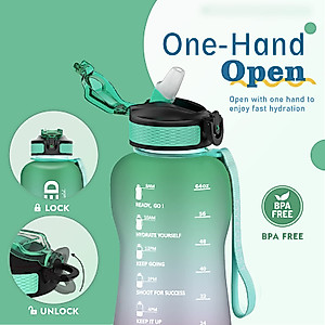 MYFOREST 64oz Water Bottle, Time Marker for Motivational Hydration, Drop-proof, BPA-free, Nozzle/Straw/Carry-Strap/Wide-Mouth for Easy Clean - 1900mL Large Sports Jug