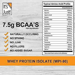It's Just! - Whey Protein Isolate (Unflavored), Grass-Fed Dairy Cows, Product of United Kingdom, 30g Protein (Unflavored, 3 Pound)