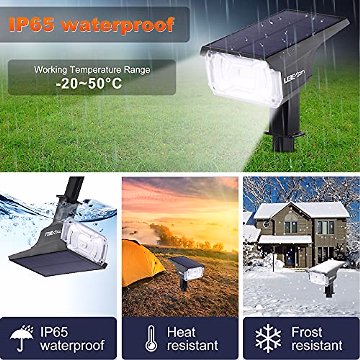 LEREKAM Solar Spot Lights Outdoor, IP65 Waterproof 40 LEDs Solar Landscape Spotlights,USB & Solar Powered Wall Lights Dark Sensing Auto On/Off,3 Modes Outdoor Solar Garden Lights for Yard Porch 2 Pack