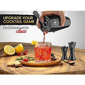 ROCKSLY Mixology Bartender Kit and Cocktail Shaker Set for Drink Mixing | Mixology Set with 6 Bar Set Tools and Bamboo Stand Makes It The Perfect Home Cocktail Kit | Complete Bartender Kit (Black)