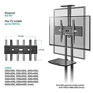 ONKRON Mobile TV Stand with Wheels Rolling TV Stand for 40-70 Inch LED LCD Flat or Curved Screen TVs up to 100 lbs - Height Adjustable TV Cart with Shelves - Portable TV Stand (TS1551) Black