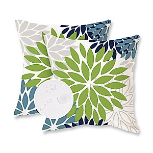 TAJWE Outdoor Pillow Covers 18x18 Set of 2 Waterproof Spring Summer Decorative Throw Pillows Geometric Green Cushion Cases for Patio Furniture Porch Sofa Couch Decor