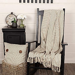 Piper Classics Katie's Vintage Stripe Throw Blanket, 70" L x 55" W, Oversized, Urban Rustic Farmhouse Bedding, Natural Cream w/Black Stripes Blanket