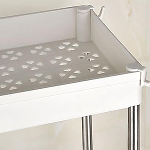 Camidy Rolling Storage Cart, 4-Tier Bathroom Organizer Utility Cart Laundry Room Organization Mobile Shelving Unit with Hooks, Lockable Wheel for Kitchen Bedroom Office