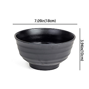 Asian Home 40 Ounce Large Melamine Japanese Ramen Noodle Soup Bowl Hard Plastic Dishware for Udon Soba Pho Asian Noodles - 7.09" x 3.94" (4 Bowls)