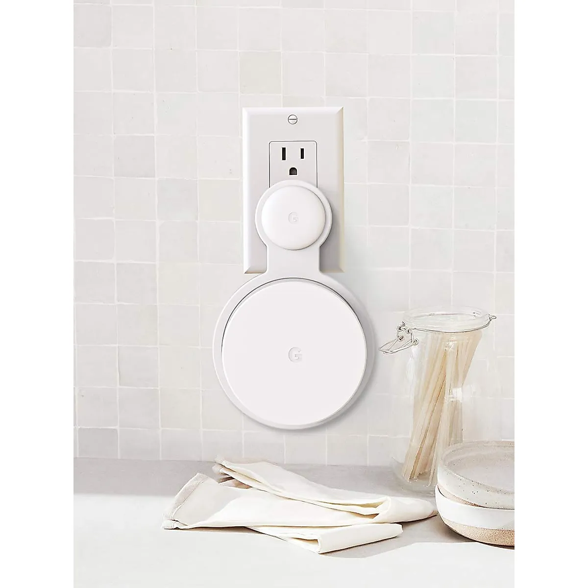Outlet Wall Mount for Google WiFi AC1200, No Messy Wires Space Saving Easily Be Moved Outlet Mount for Google Mesh WiFi Router, Best Design for Winding Power Cord (1 Pack)