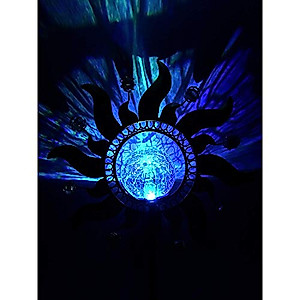 Unido Box Solar Powered Metal Sunray Garden Stake with Color Changing LED Light and Mosaic Glass Crackle Ball