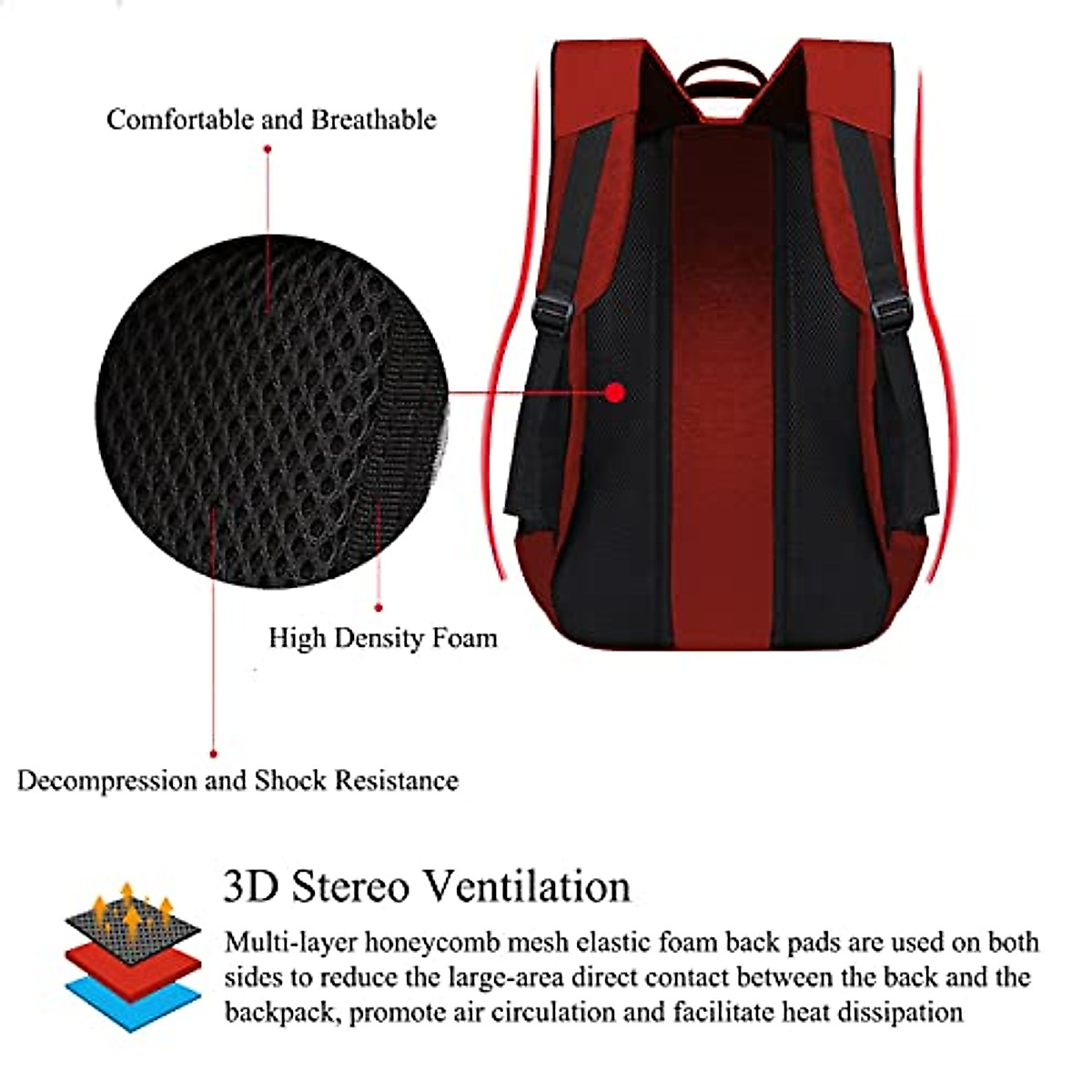 Vaupan Business Travel Laptop Backpack, Water Resistant College Computer Bag Gifts with USB Charging Port for Men & Women Fits 15.6 Inch Notebook (Deep Red)