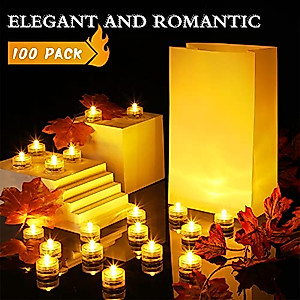 Supervitae 200 Pieces Plastic Luminaria Bags Set Including 100 and LED Waterproof Candle for Christmas Decorations, Hanukkah Lights, Easter, Wedding White