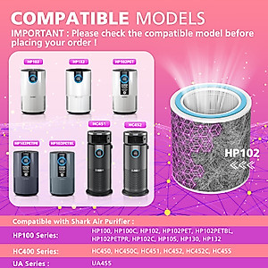 2 Pack HP102 Replacement HP152 Filter Compatible with Shark Air Purifier HP100, HP102PET, HP102PETBL, HP132, HC450, HC451, HC452, HC455, H13 True HEPA For 99.98% Particles Part # HE1FKPET, HE1FKBASMB
