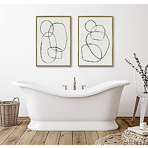 Kate and Laurel Sylvie Sylvie Modern Circles and Going in Circles Framed Linen Textured Canvas Wall Art Set by Teju Reval of SnazzyHues, 2 Piece 23x33 Gold Abstract Art Prints for Wall