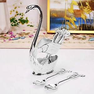 Watris Veiyi Coffee Spoons Set, Dessert Spoons Set, 6PCS Tea Spoons with Swan Base Holder, Metal Coffee Spoon Organizer, Stainless Steel Small Spoons for Coffee Cake Dessert Ice Cream Tea(Silver)