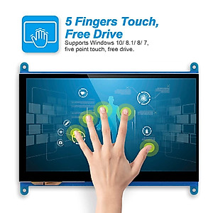 Yoidesu Capacitive Touch Screen 7 Inch for Raspberry Pi 3/2/1, 1024 × 600 Full HD Portable Gaming Monitor with Backlit, HDMI Touch Panel, Compatible with Windows 7, 8, 10