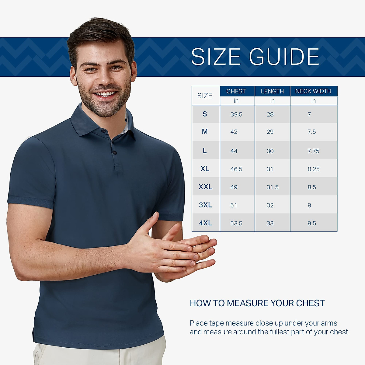 Mio Marino Golf Polo Shirts for Men - Dry Fit - Ultra-Thin Breathable Fabric - Navy - Large