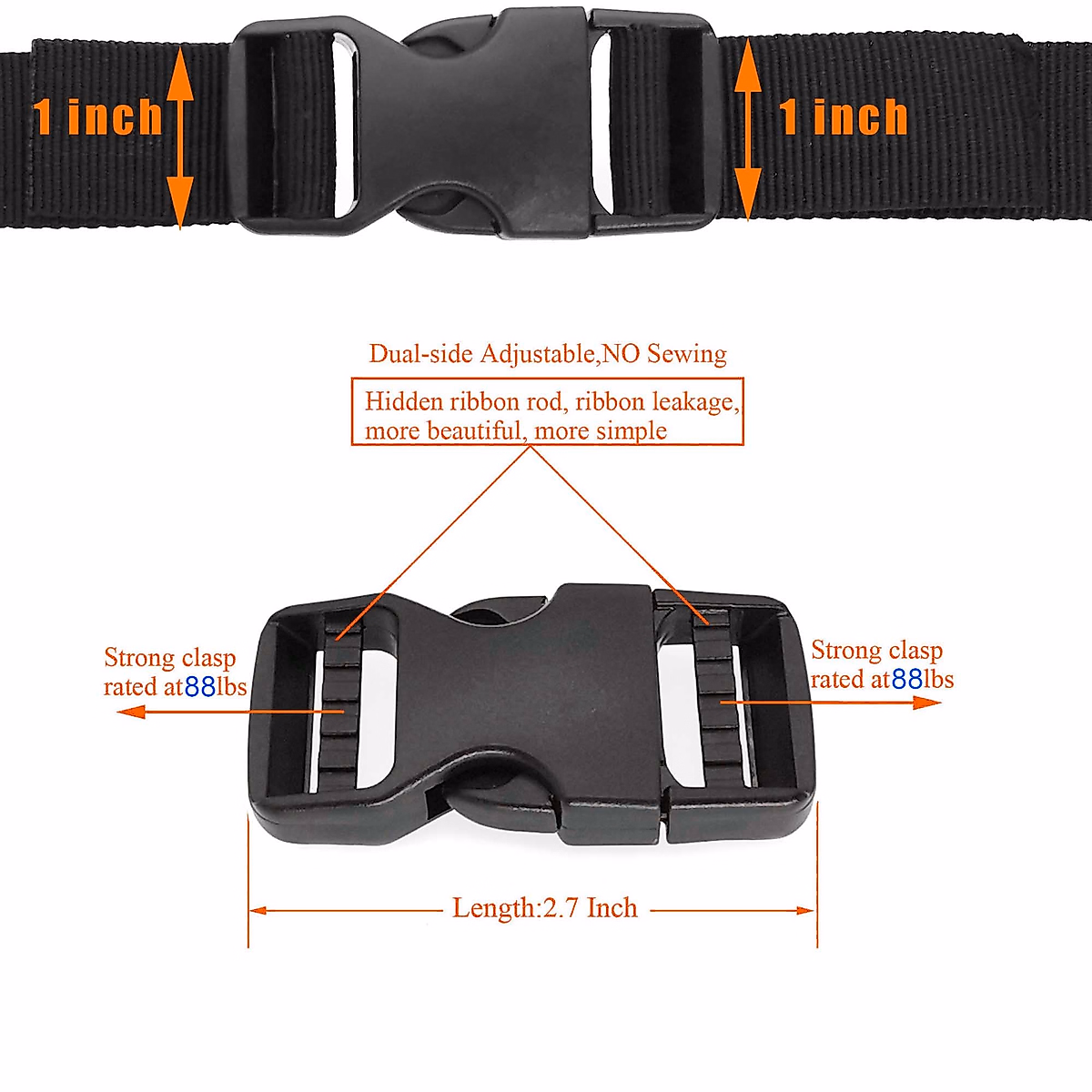 Quick Side Release Buckle for 1 inch/25mm Webbing Straps, Replacement Buckle 1" Wide Inside, Heavy Duty Plastic Buckles Dual Adjustable No Sewing Clips for Boat Cover Luggage Strap Pet Collar Backpack