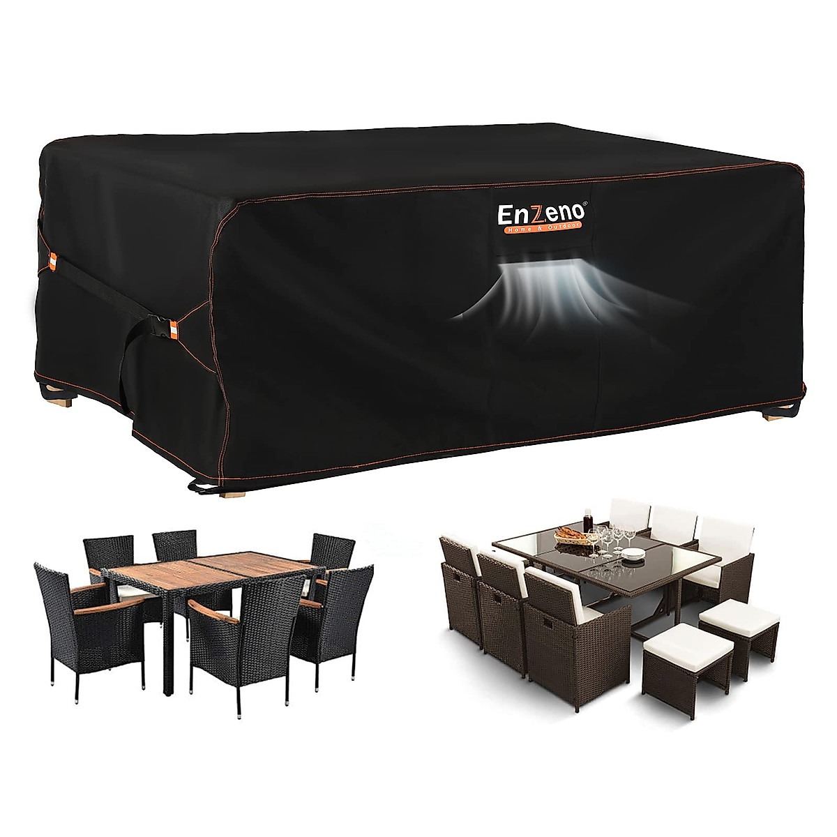 Enzeno Patio Furniture Set Cover Waterproof, Outdoor Dining Coffee Table Chair Covers Rectangular, Heavy Duty Outside Weatherproof Sectional Set Covers for Protection 74"L x 47"W x 28"H Black