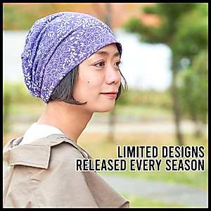 CHARM Mens Slouchy Organic Beanie - Cotton Baggy Oversized Hipster Hat Womens Chemo Cap Flower Gray