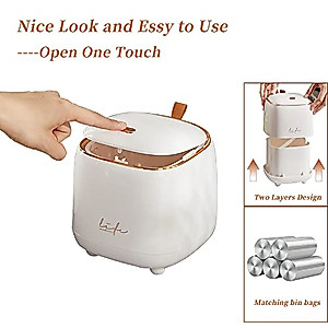 Mini Countertop Trash Can with 5 Rolls of Trash Bags, Waste Can with Press Type Lid, 0.5 Gallon/1.5 Liter Wastebasket Trash Can Dispenser, Mini Bin for Bathroom Vanity,Coffee Table (White)