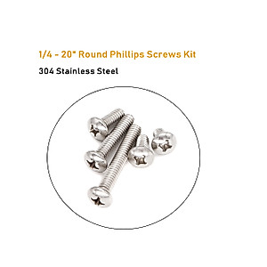 binifiMux 50pcs 1/4-20 Inch Round Head Phillips Machine Screws Assortment Kit, 304 Stainless Steel Silver Tone, 1/4 x 3/4,1,1-1/8,1-5/8,2 Inch