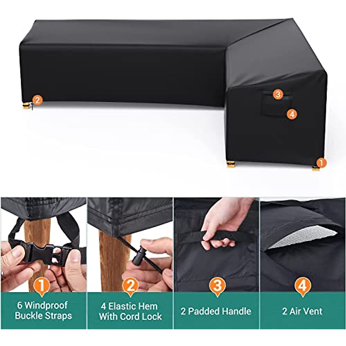 Mrrihand L-Shaped Patio Sectional Sofa Cover, Waterproof Outdoor Sectional Cover,Heavy Duty Garden Furniture Cover with Air Vent 104W*83D*31H/33.5