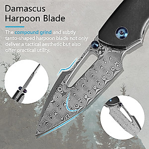 KANSEPT Link Pocket Folding Knives for Men EDC Camping Hiking Folding Knife for Men Women 3'' Damascus Blade Material Pocke Knife with Blackwash Titanium Handle Everyday Carry K1068A4